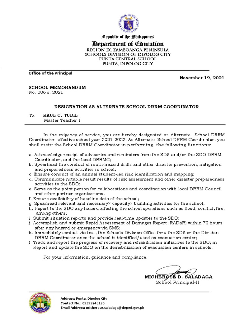 Designation As Alternate DRRM Coordinator | PDF | Emergency Management ...