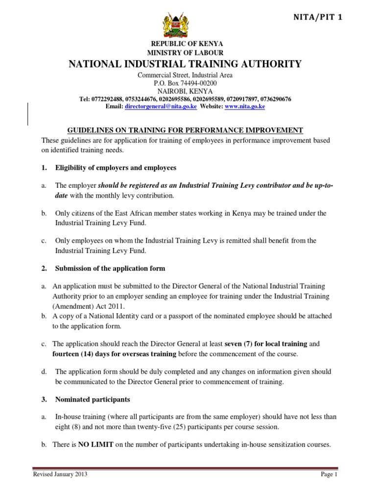 NITA-PIT 1 (Guidelines On Training) | PDF | Employment | Economies