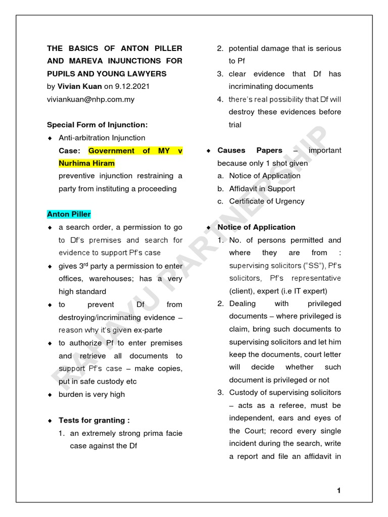 Anton Piller & Mareva Injunctions Guide | PDF | Banks | Public Law