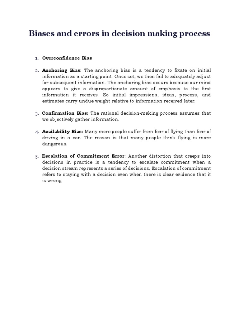 Biases and Errors in Decision Making Process | PDF