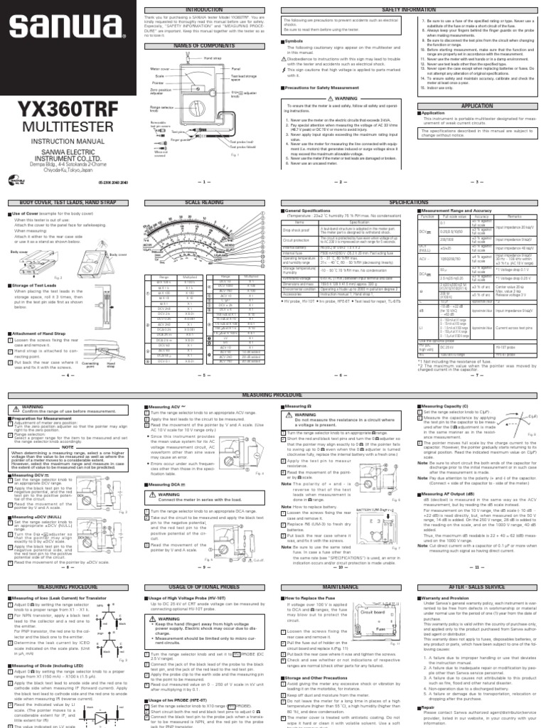 Datasheet-Multimeter Analog-Sanwa | PDF | Quantity | Metrology