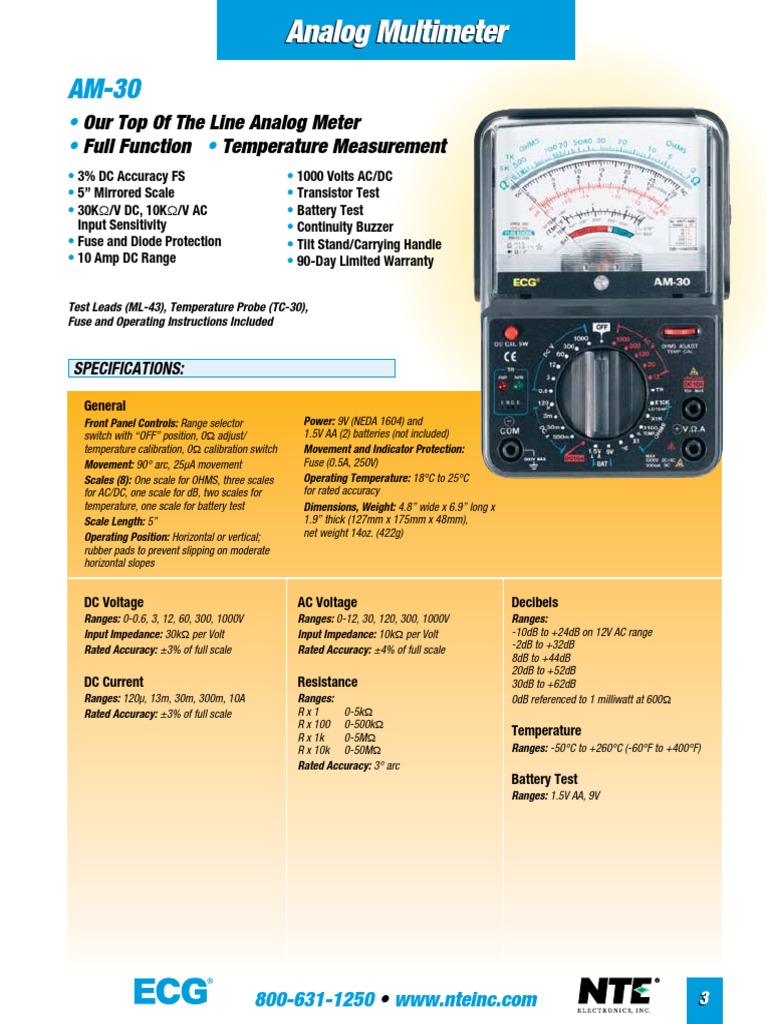 Datasheet-Multimeter analog-ECG AM-30 | PDF | Physical Quantities | Electricity
