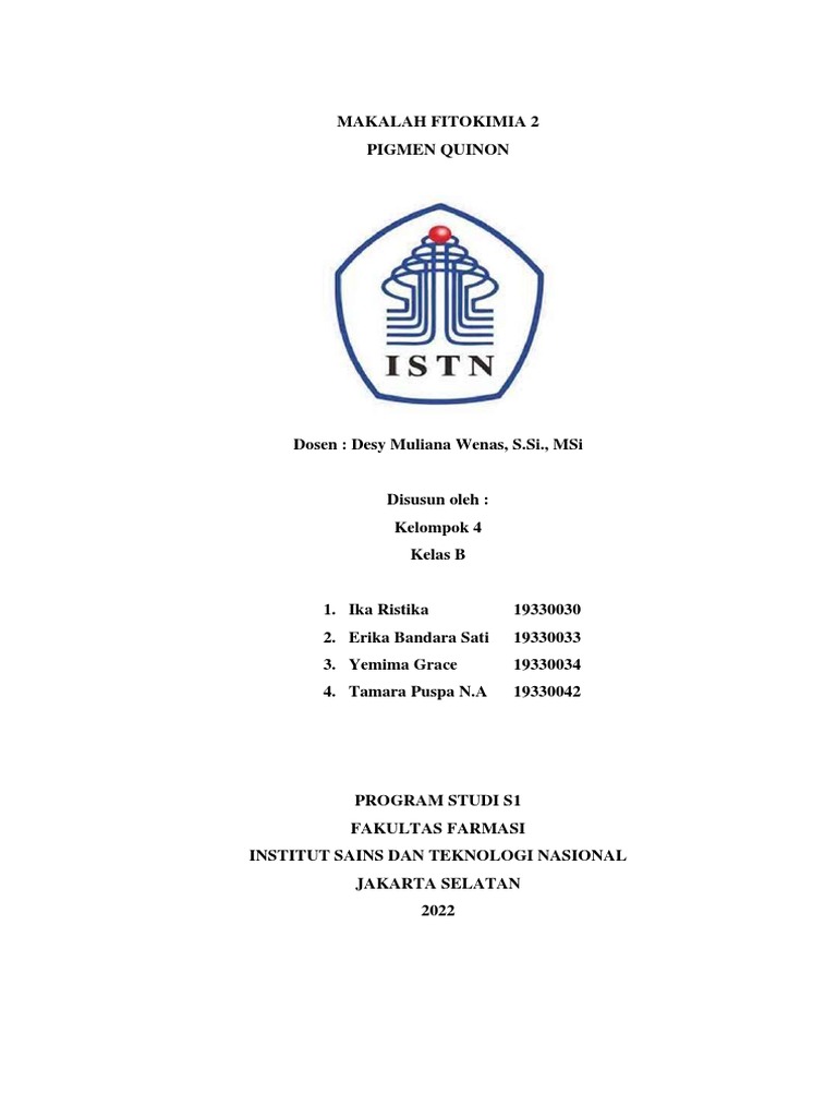 Pigmen Kuinon: Tinjauan Fitokimia | PDF | Sains & Matematika