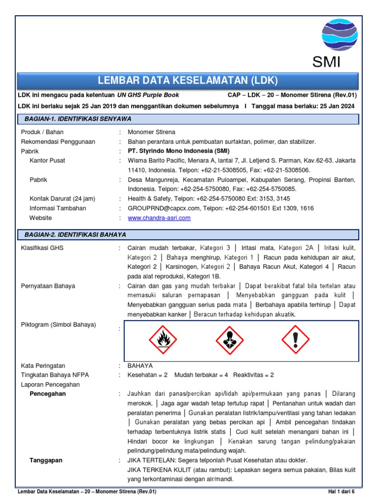 Lembar Keselamatan Monomer Stirena | PDF