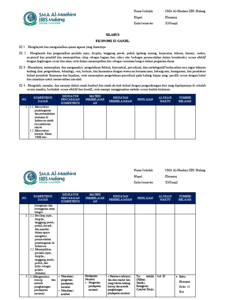 Silabus 11 Ekonomi Ganjil | PDF