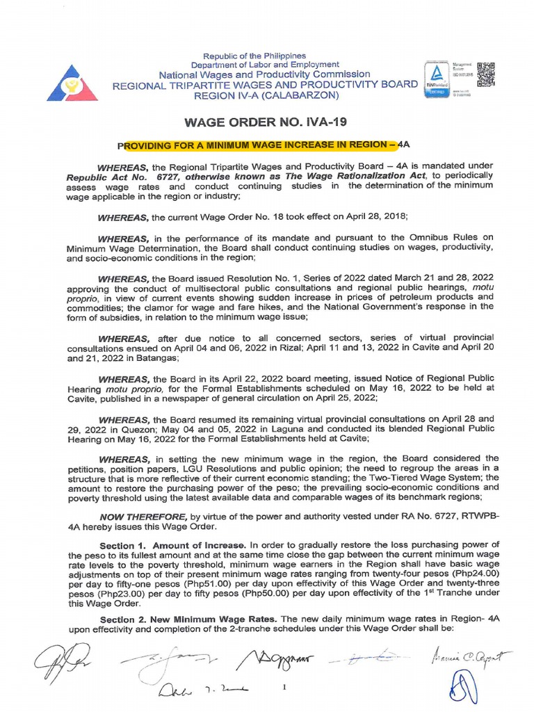 Wage Order No - IVA 19 Signed | PDF