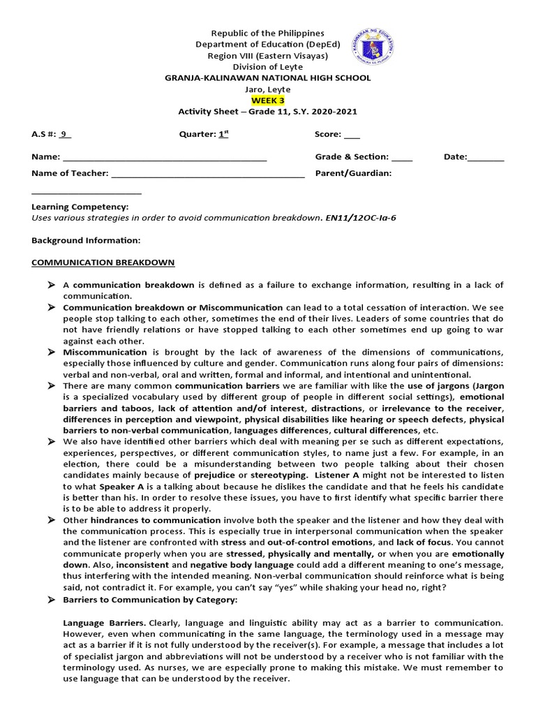 Uses Various Strategies in Order To Avoid Communication Breakdown. EN11/12OC-Ia-6 | PDF ...