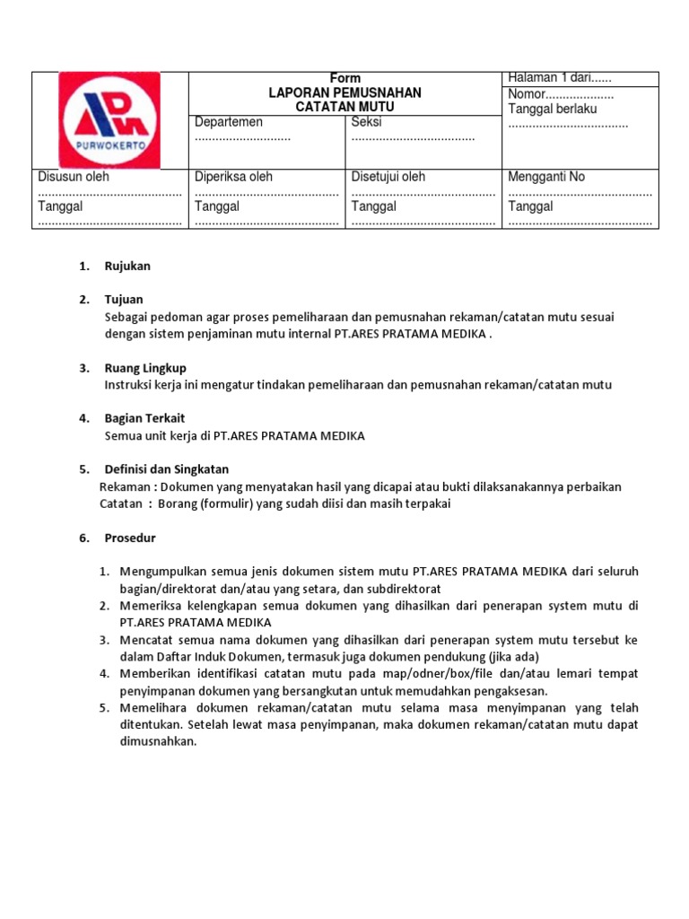 Mengatur Penyimpanan dan Pemusnahan Catatan Mutu | PDF