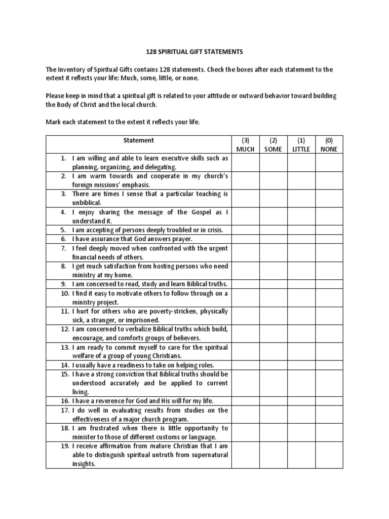 128 Spiritual Gift Statements | PDF | Spiritual Gift | Jesus