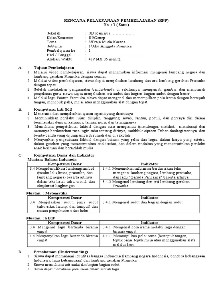 Contoh Format RPP Tema 8 ST 1 PB 1 Rev | PDF