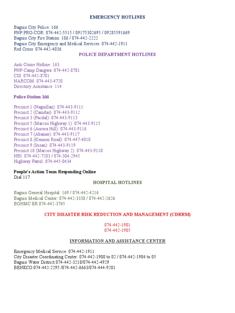 Emergency Hotlines | PDF Emergency Hotlines | PDF