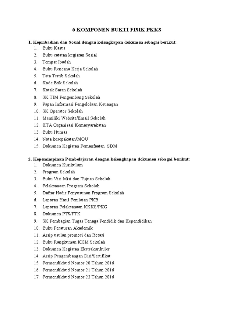 6 Komponen Bukti Fisik PKKS | PDF