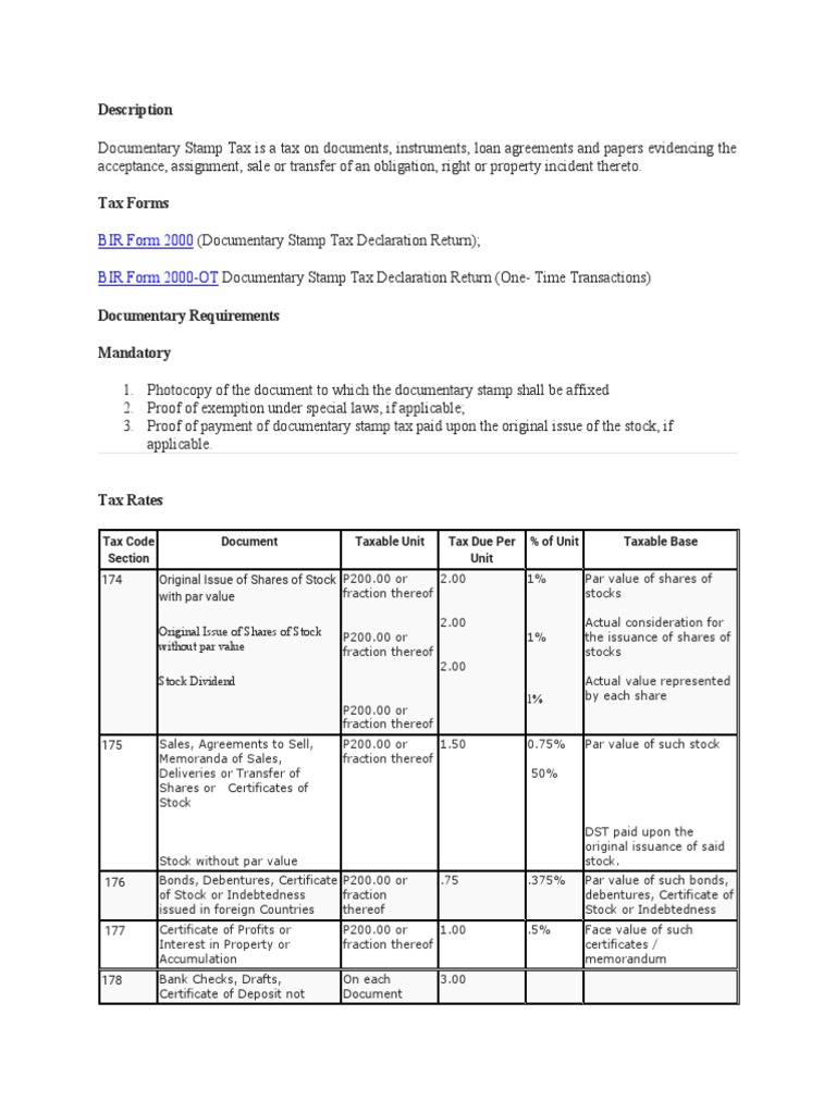 Documentary Stamp Tax Overview | PDF | Debt | Payments