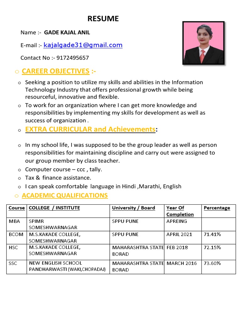 Kajal Gade Resume | PDF