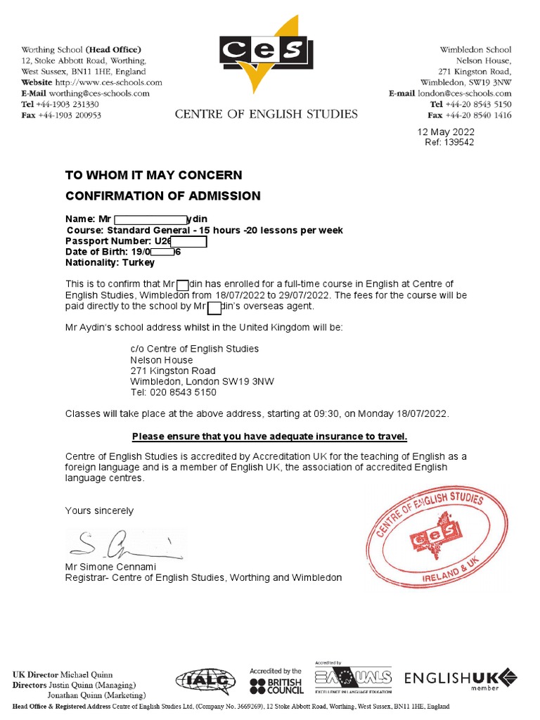Sample - Letterhead COA - Via Agent - 804067 | PDF