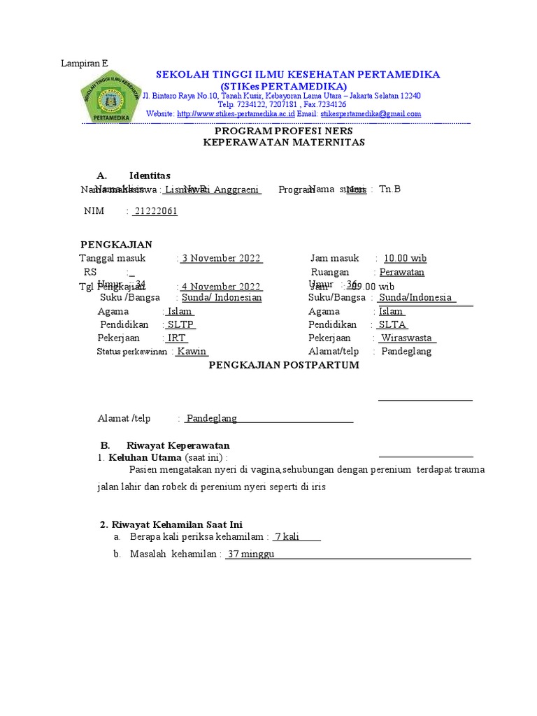 SOCA Askep Post Partum Lisma | PDF