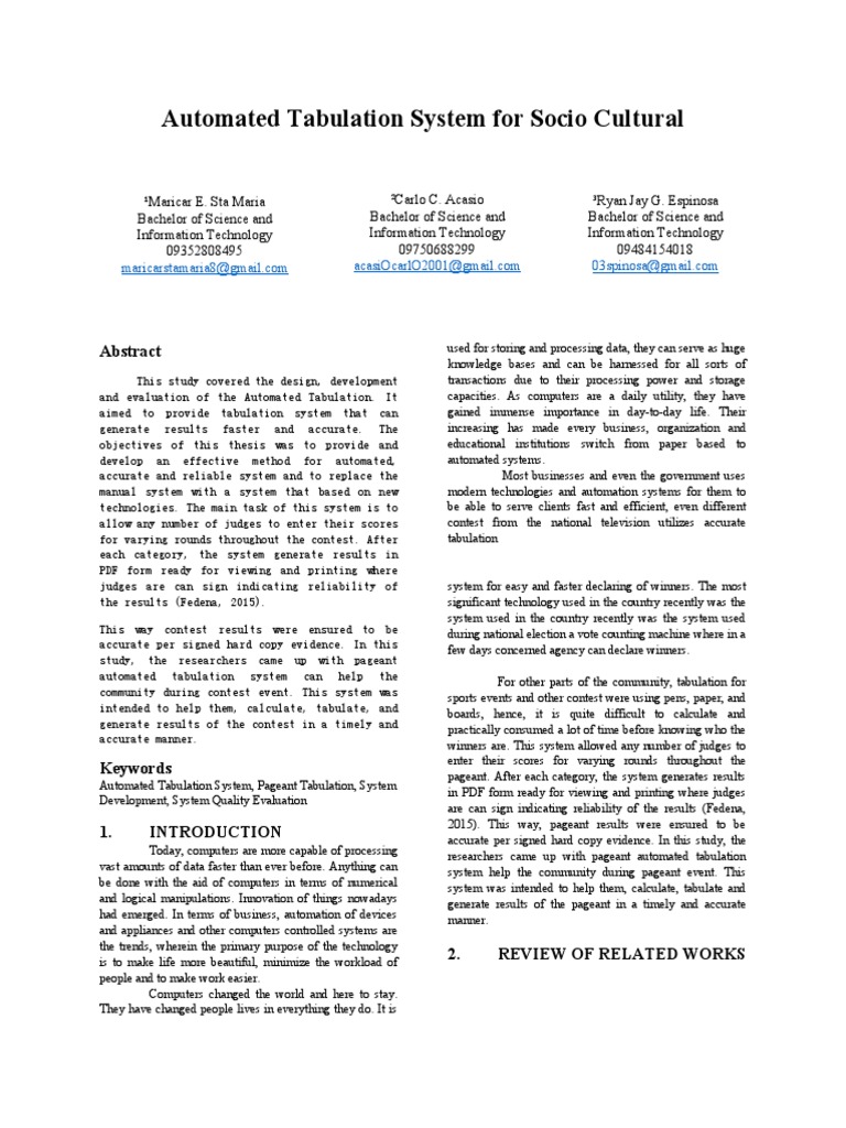 Automated Tabulation System Final Pdf Automation System