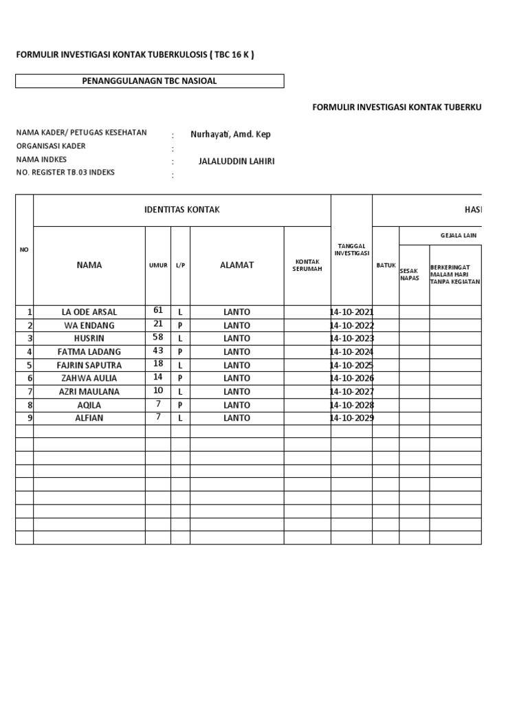 Formulir Kontak TBC Nasional | PDF