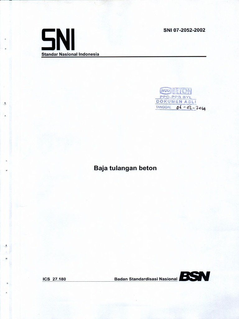 Sni 07-2052-2002 Baja Tulangan Beton | PDF