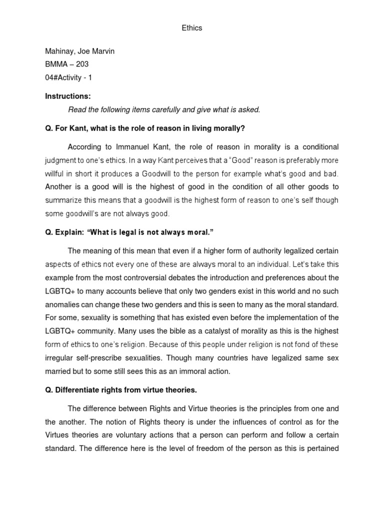 Mahinay Bmma203 04a1 Ethics | PDF | Morality | Virtue