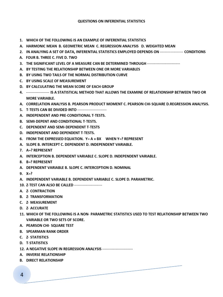 Question On Inferential Statistics Pdf Statistics Statistical Hypothesis Testing