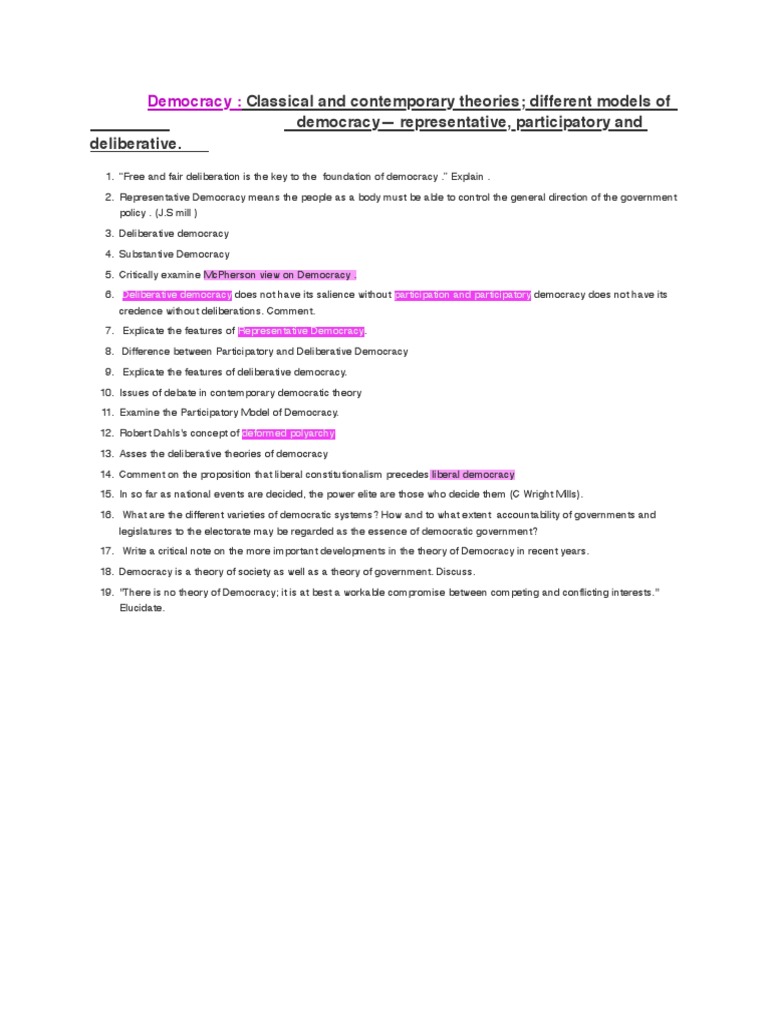 Models and Theories of Democracy | PDF