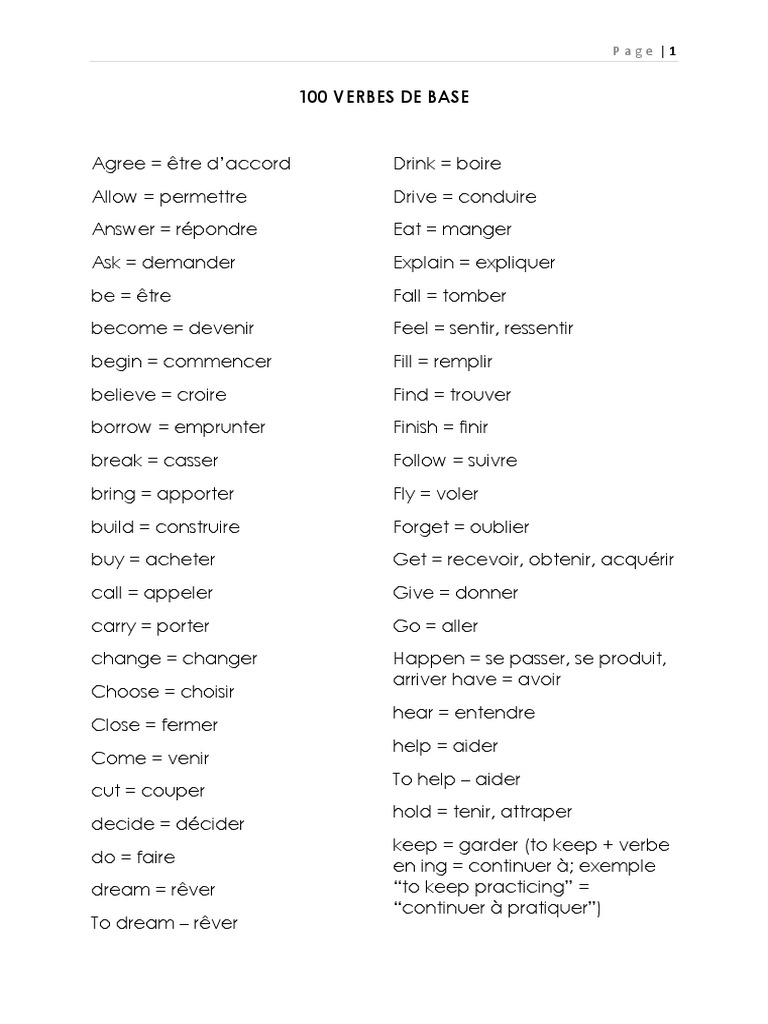 100 Verbes de Base en Anglais | PDF