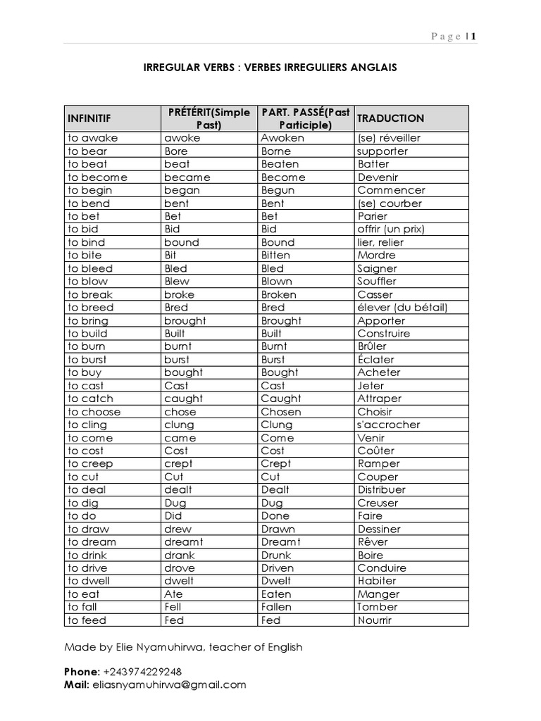 Irregular Verbs | PDF | Grammar | Linguistics