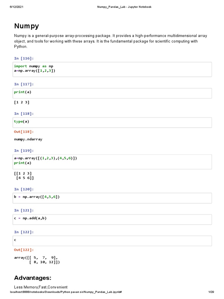 Numpy Pandas Lab Jupyter Notebook Pdf Computer Engineering