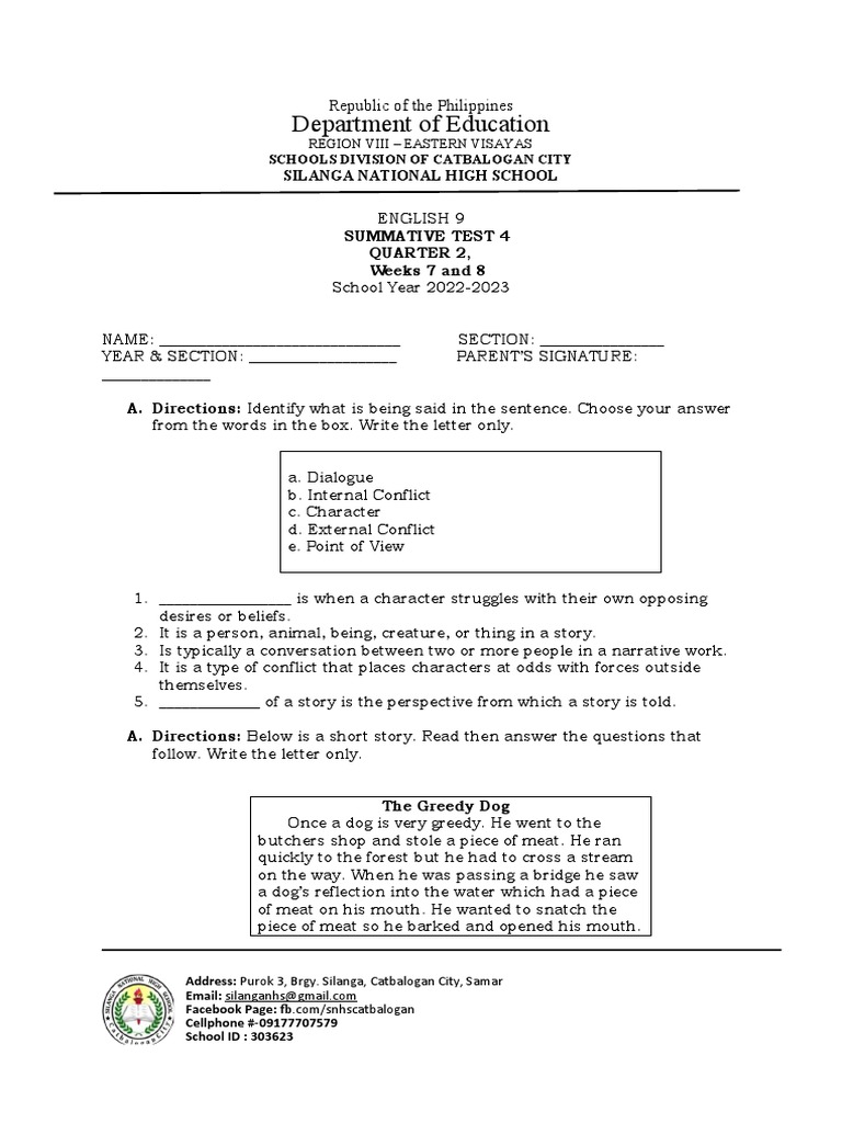 English 9 Summative Test 4 Guide | PDF
