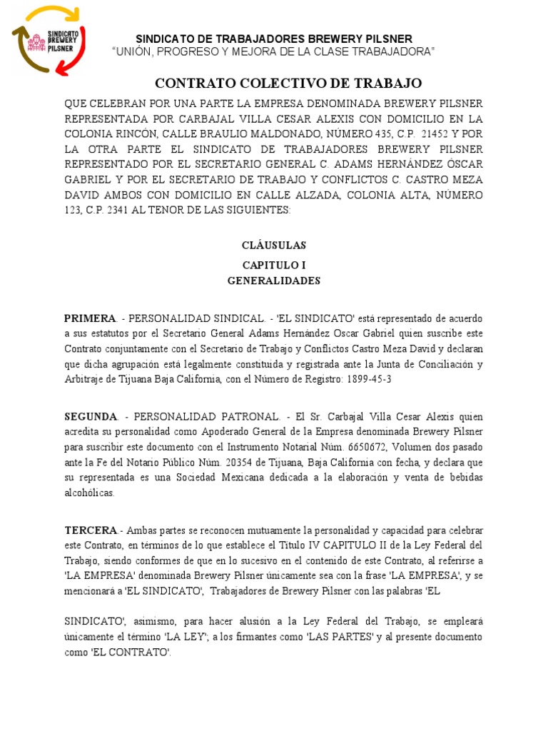 Formato de Contrato Colectivo de Trabajo | PDF | Sindicato | Business