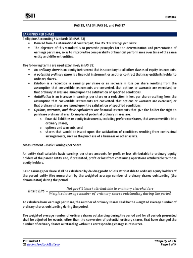 11 Handout 1 Pas 33, Pas 34, Pas 36, and Pas 37 | PDF | Financial Statement | Goodwill (Accounting)