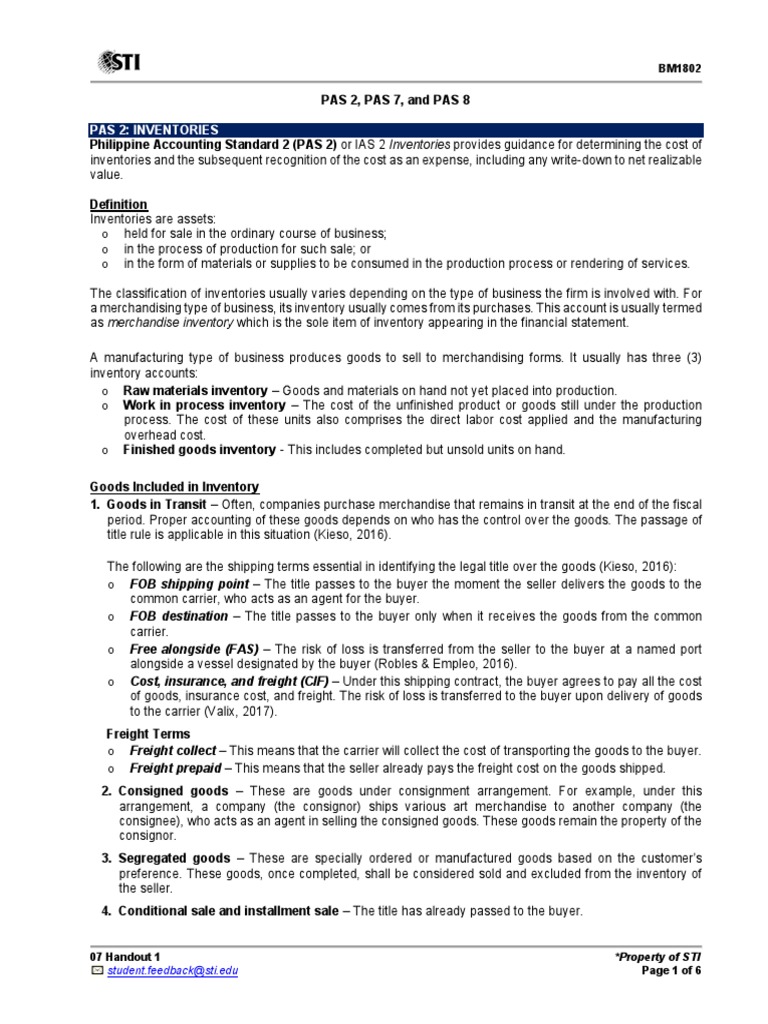 07 Handout 1 Pas 2, Pas 7, and Pas 8 | PDF | Inventory | Business