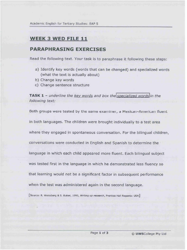 Paraphrasing Exercises | PDF