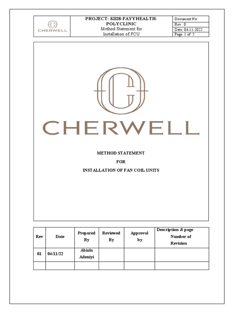 Method Statement For Installation of FCU | PDF | Specification (Technical Standard) | Safety