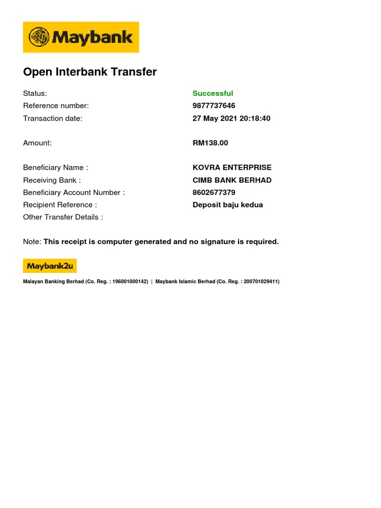 Successful Open Interbank Transfer Receipt | PDF