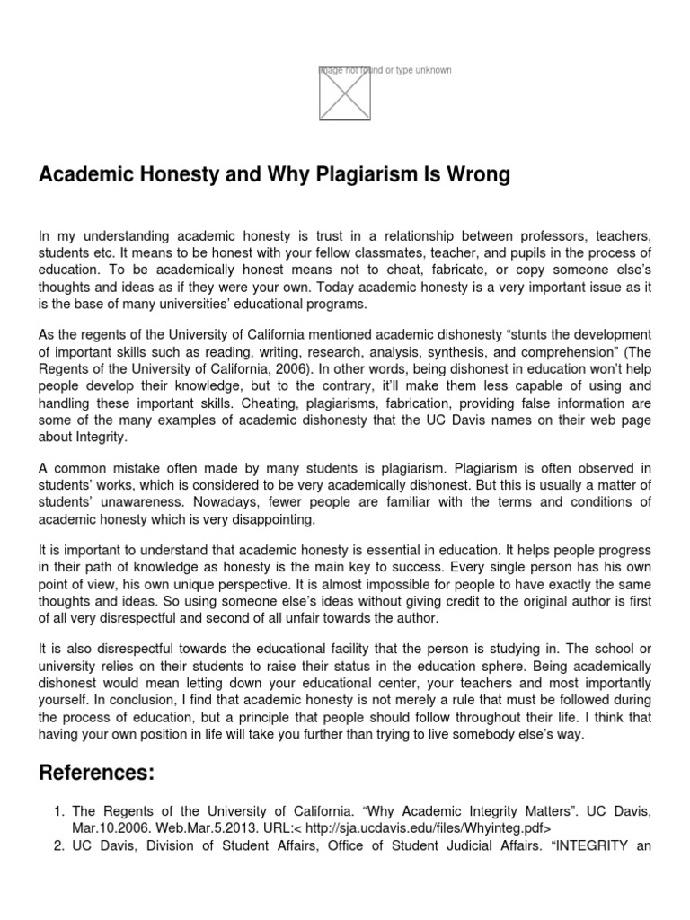Academic Honesty And Why Plagiarism Is Wrong Pdf Academic
