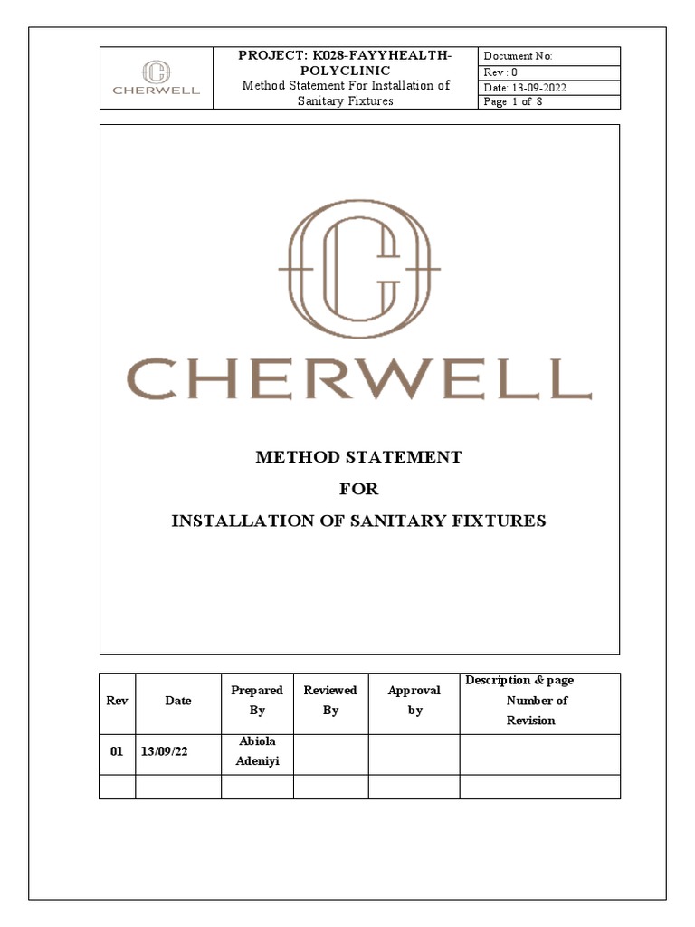 Method Statement For Installation of Sanitary Fixtures | PDF | Sink ...