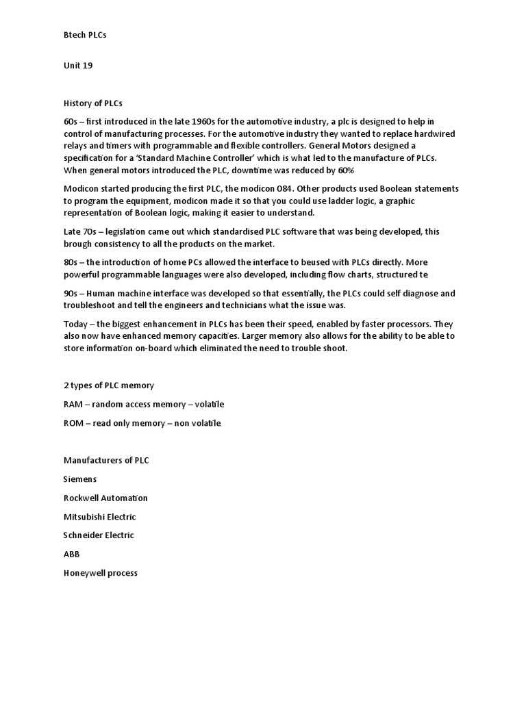 Unit 19 PLC Btech Revision | PDF | Computers