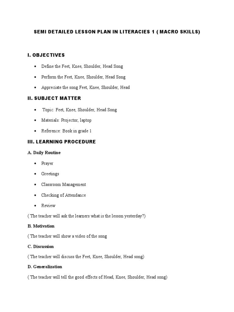 SEMI DETAILED LESSON PLAN IN LITERACIES 1 Jamie | PDF | Language Arts ...