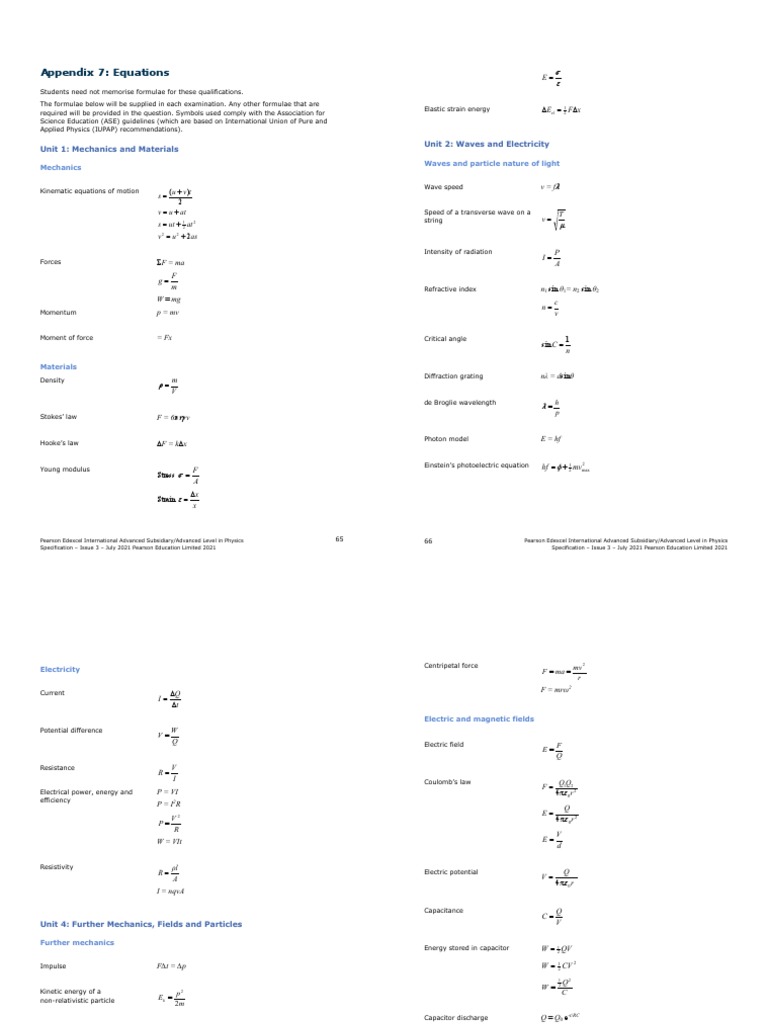 Formula+data Sheet For Edexcel Ial Math | PDF | Waves | Electronvolt