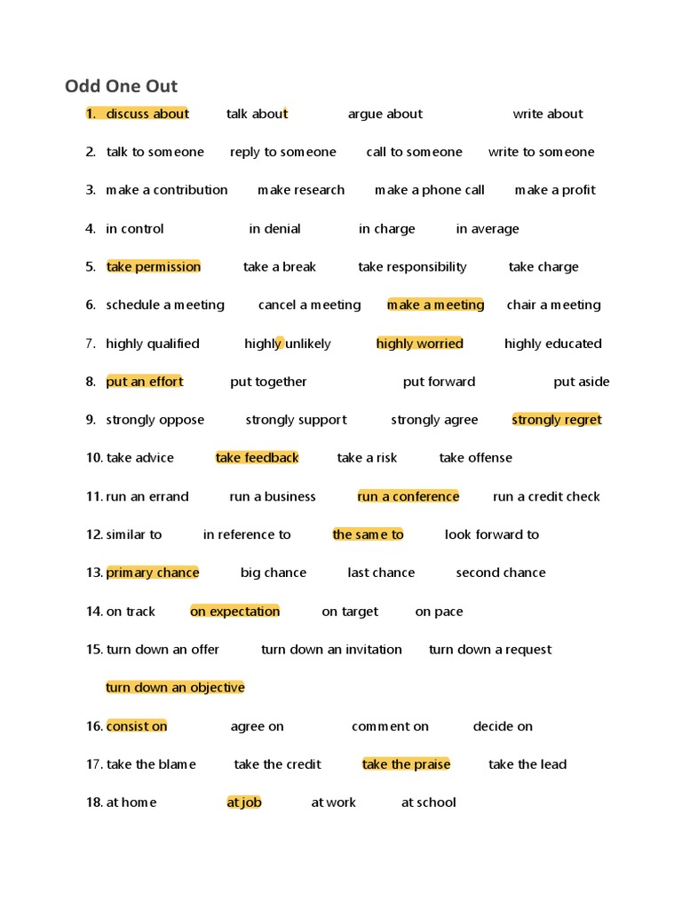 Collocations Odd One Out Without Answers | PDF