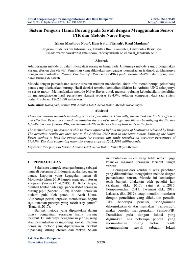 Sistem Pengusir Hama Burung Pada Sawah Dengan Menggunakan Sensor PIR ...