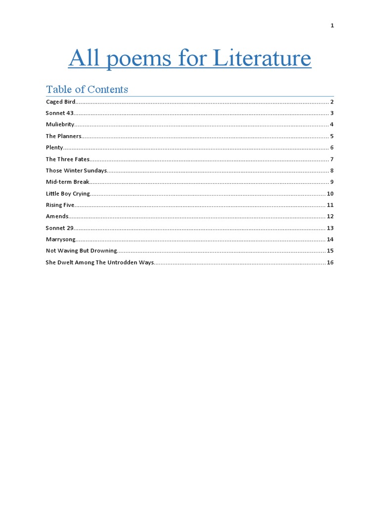 All Poems For IGCSE Literature (Songs of Ourselves II) | PDF