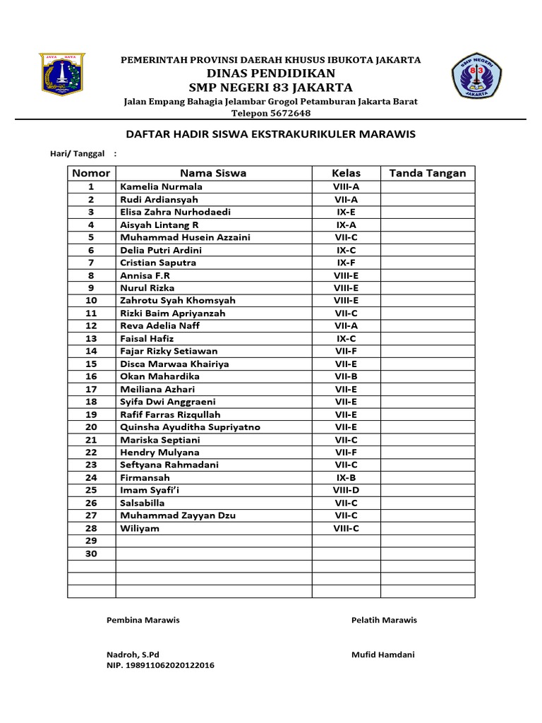Absen Ekskul Marawis | PDF