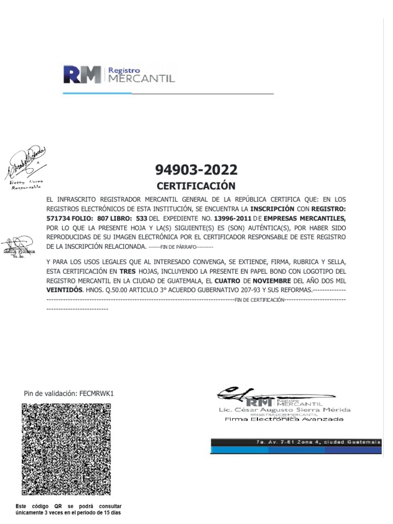 Certificación 94903-2022 | PDF | Guatemala