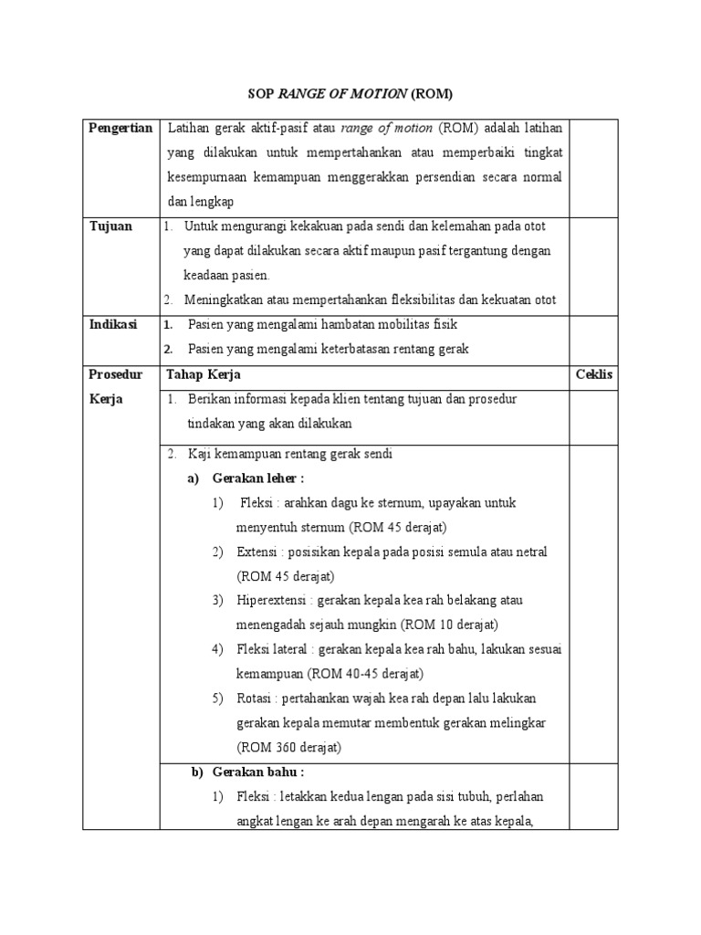 SOP Range of Motion 1 | PDF