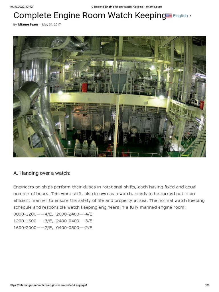 Engine Room Watchkeeping Procedures | PDF | Boiler | Engines