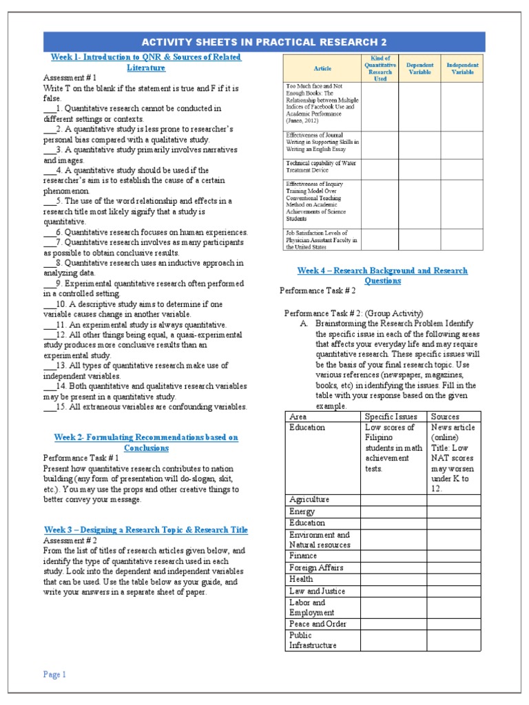 Activities in PR 2-1st Quarter | PDF | Quantitative Research ...