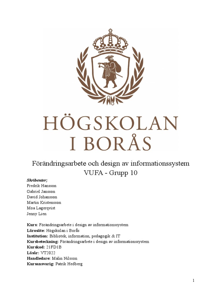 Rapportdokument VUFA - Grupp 10 | PDF